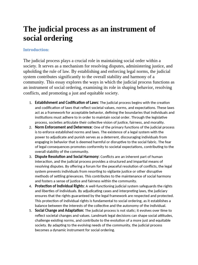 The Judicial Process As An Instrument of Social Ordering | PDF ...