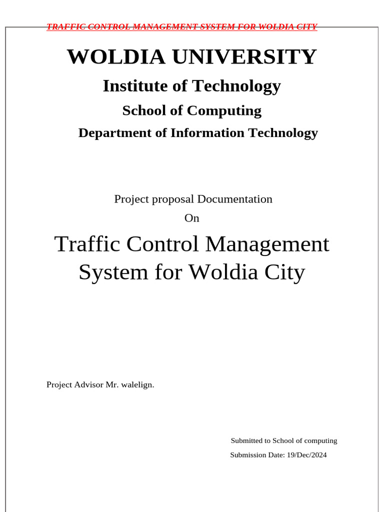 Woldia Uv Proposal Project On Traffic Control Managment System For ...