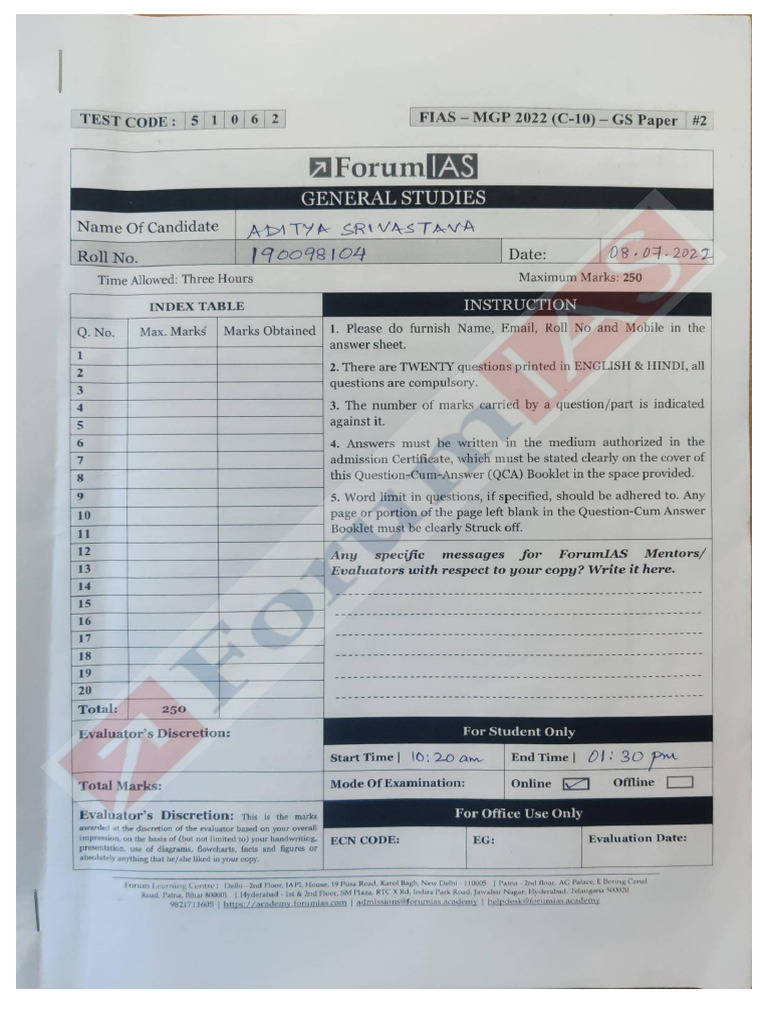 Aditya Srivastava Rank 1 UPSC Topper MGP Sample Copy 2.PDF 2 | PDF