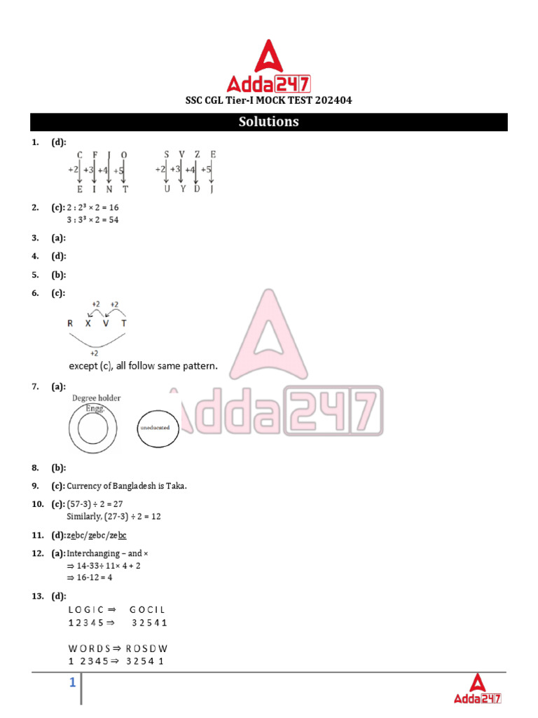 Ssc Cgl Tier 1 Solution | PDF | Respiratory System | Subject (Grammar)