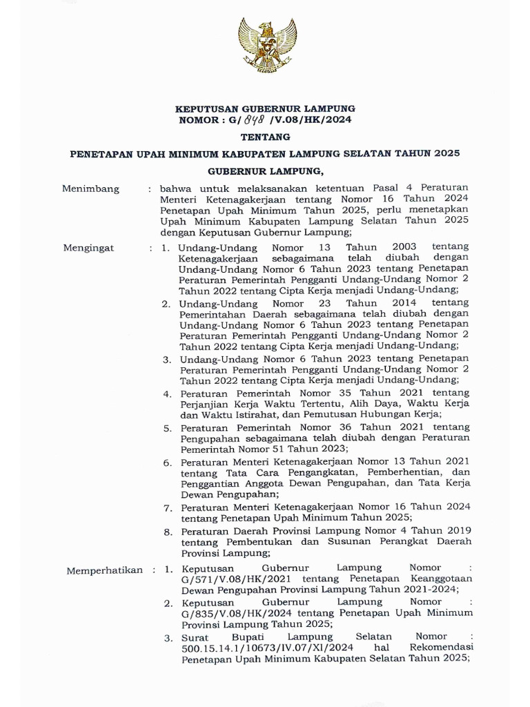 UMK 2025 Lampung (Lampung Selatan) | PDF
