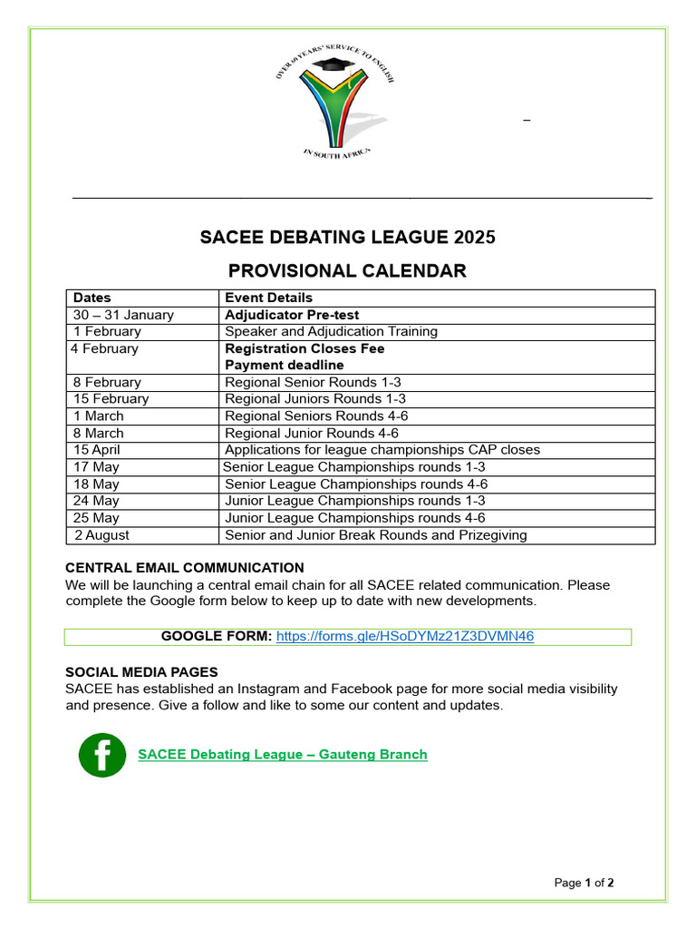 Sacee Debating 2025 Dates | PDF
