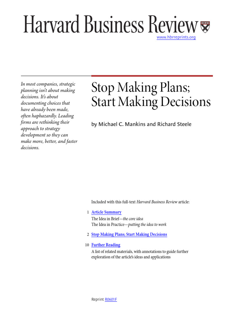 Stop Making Plans, Start Making Decisions | PDF | Strategic Planning ...