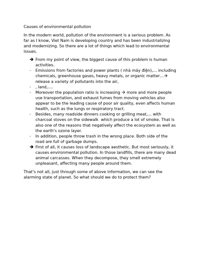 Causes of Environmental Pollution | PDF