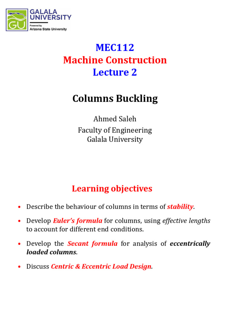 2 MEC112 Buckling | PDF | Buckling | Deformation (Engineering)