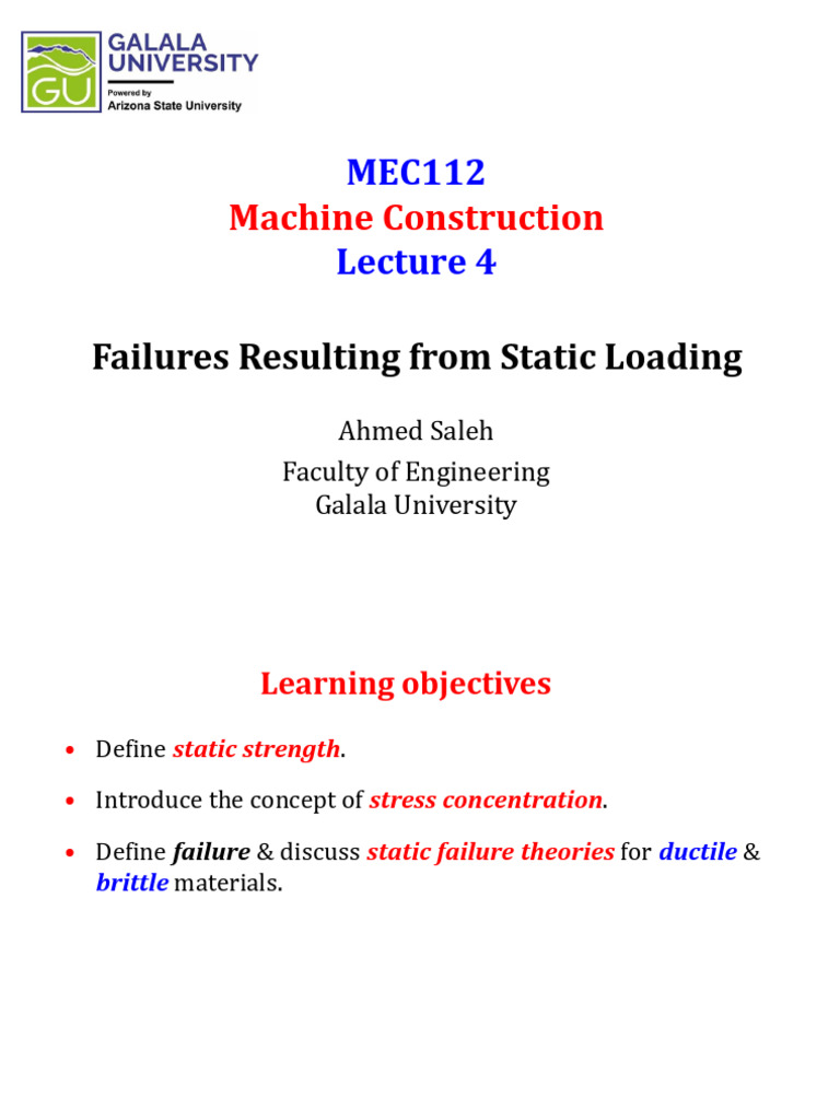 4 MEC112 Static Failure Theories | PDF | Strength Of Materials | Stress ...