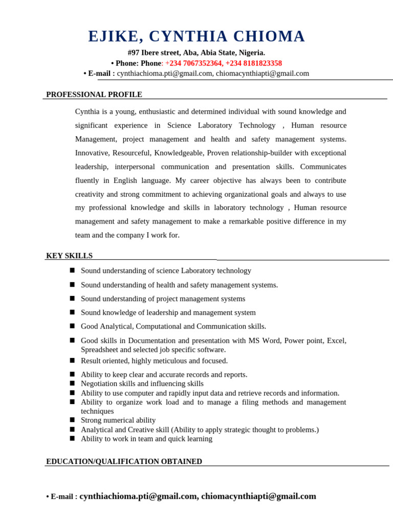 CV Template Cynthia Update | PDF | Project Management | Curriculum