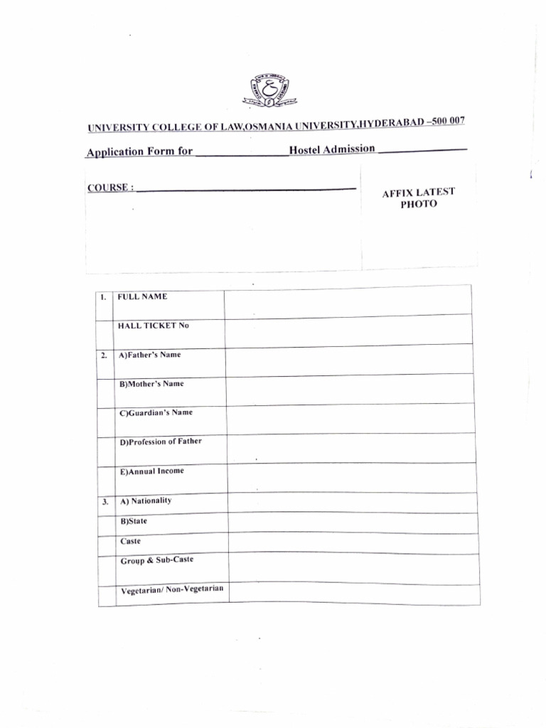 Hostel Application Form 2021 | PDF
