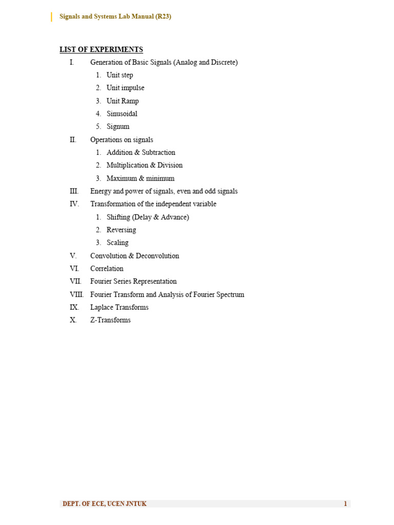 Signals and Systems Lab Manual R23 | PDF