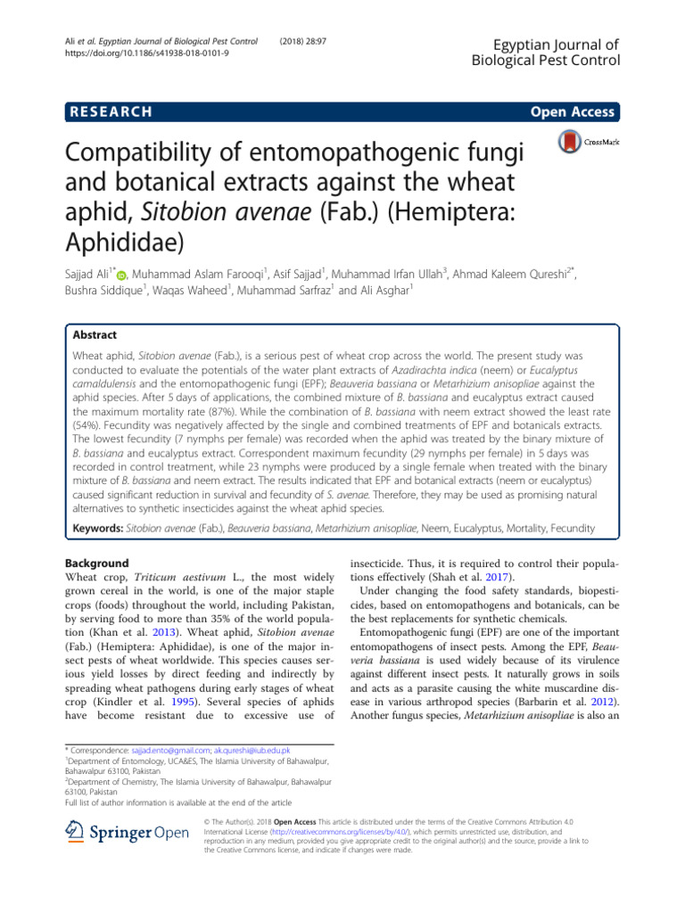 Compatibility of Entomopathogenic Fungi and Botanical Extracts Against ...