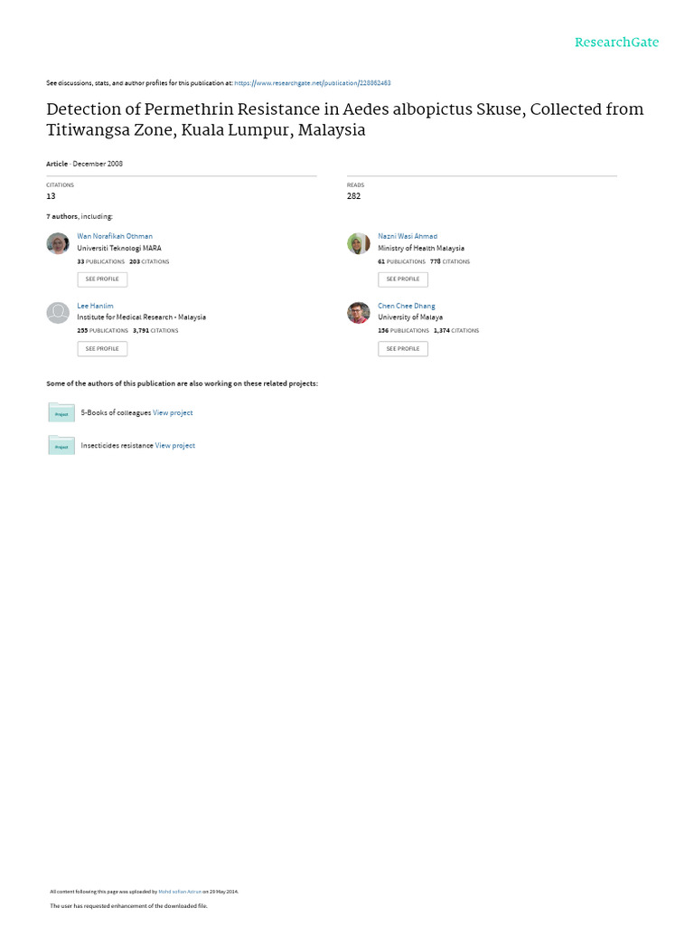 Permethrin Resistance in Aedes albopictus | PDF | Aedes Aegypti