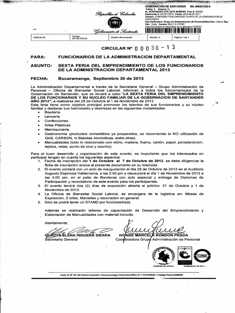 Circular Interna #030-2013 | PDF