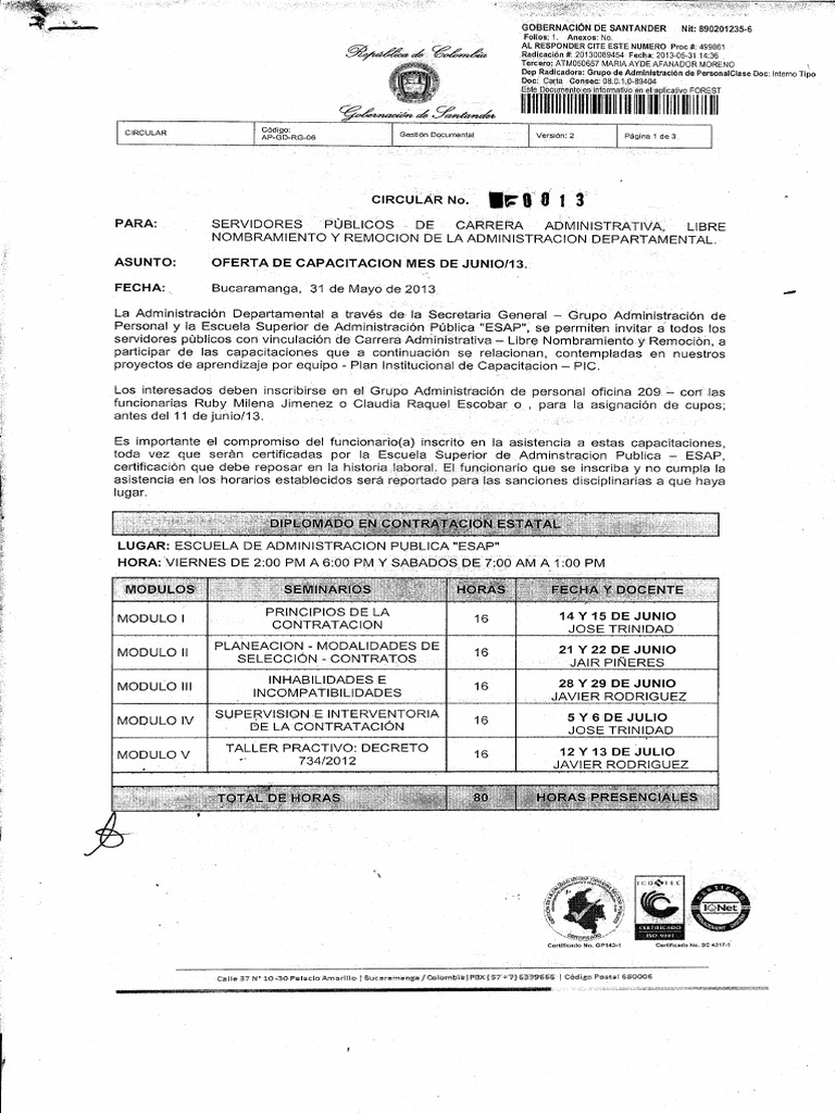 Circular Interna #013-2013 | PDF