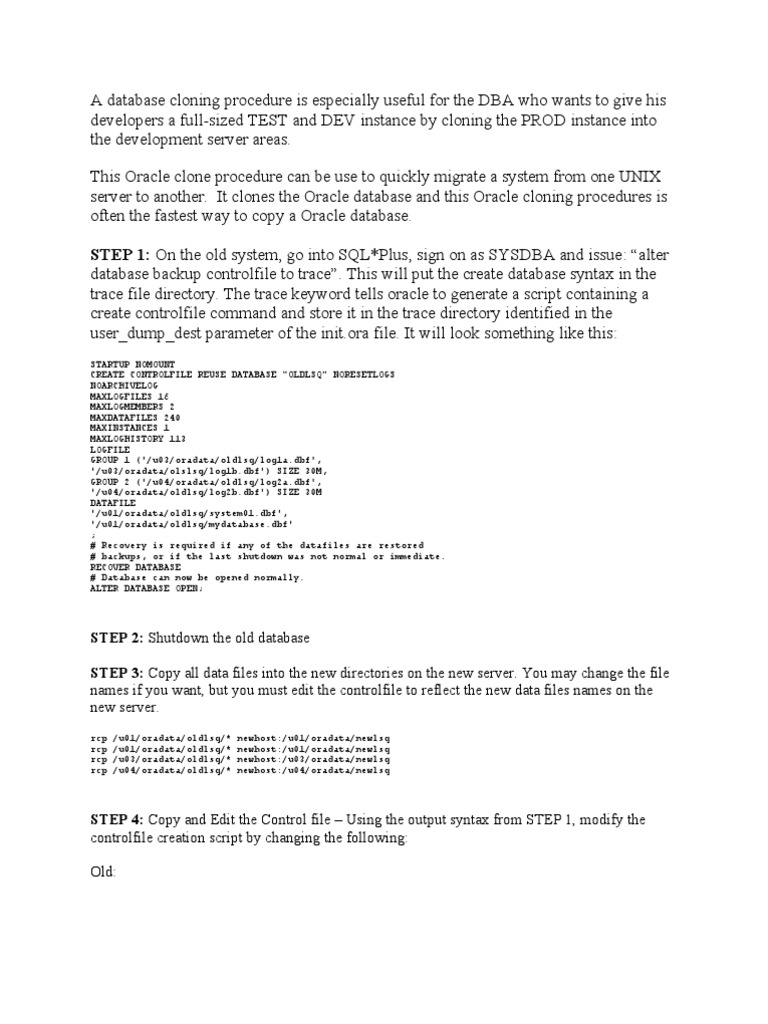 Database Cloning Pdf Oracle Database Databases