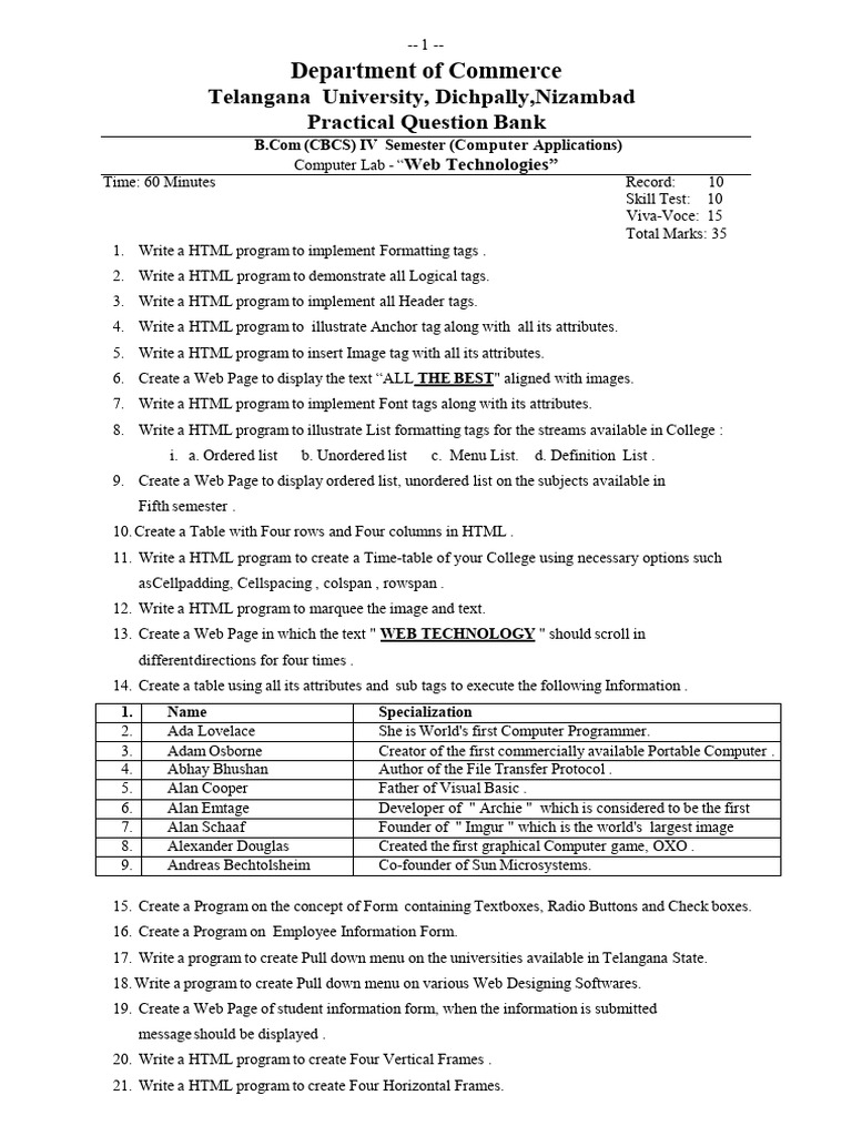 CBCS - New - IV Sem Web Technologies Practical | PDF | Php | Dynamic Html