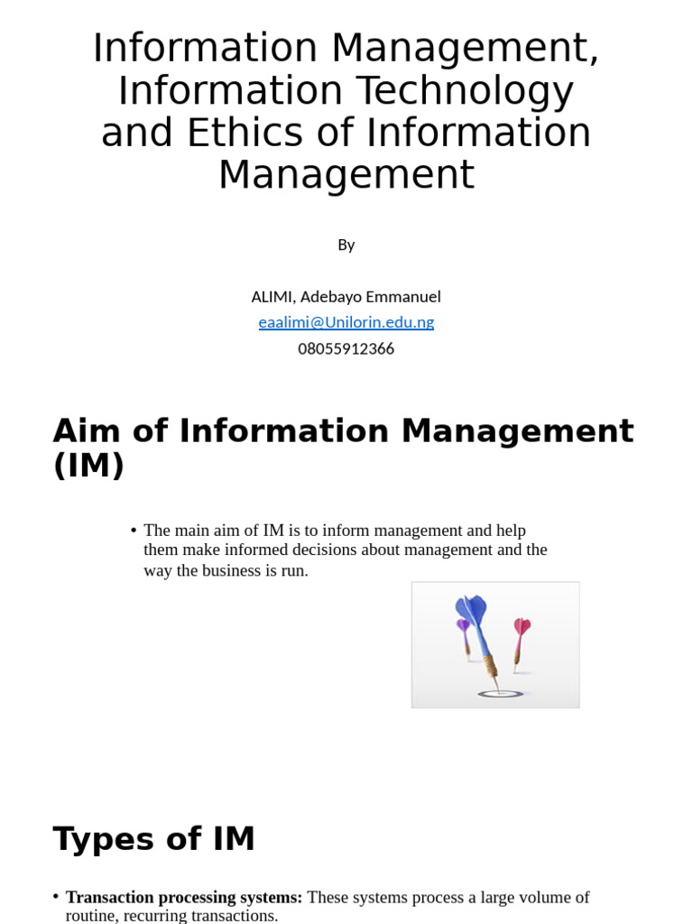 IM, IT and Ethics of IM | PDF | Information | System