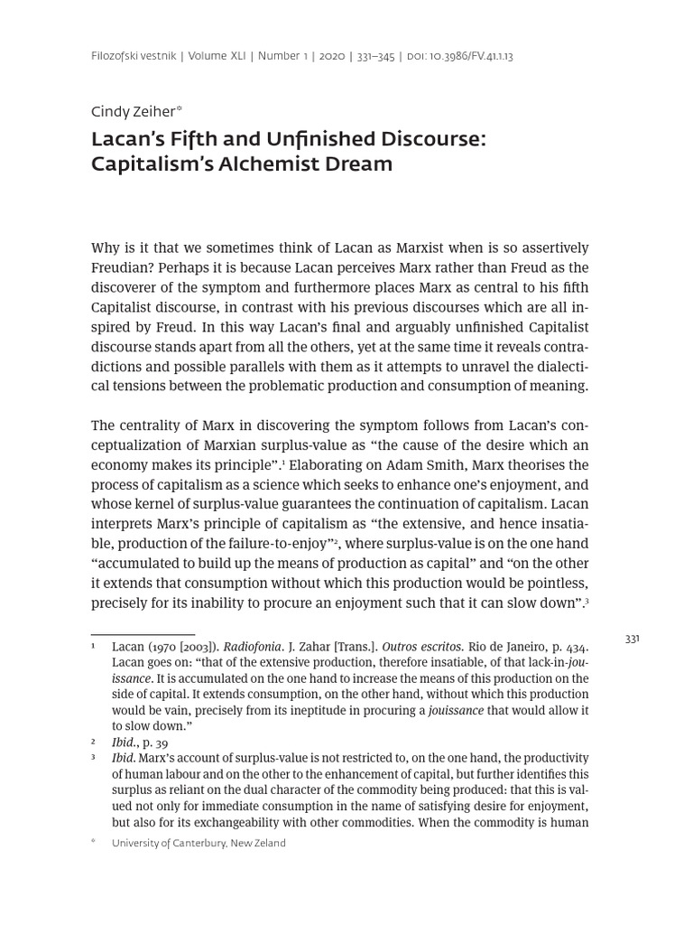 Zeiher, C. (2020) - Lacan's Fifth and Unfinished Discourse - Capitalism ...