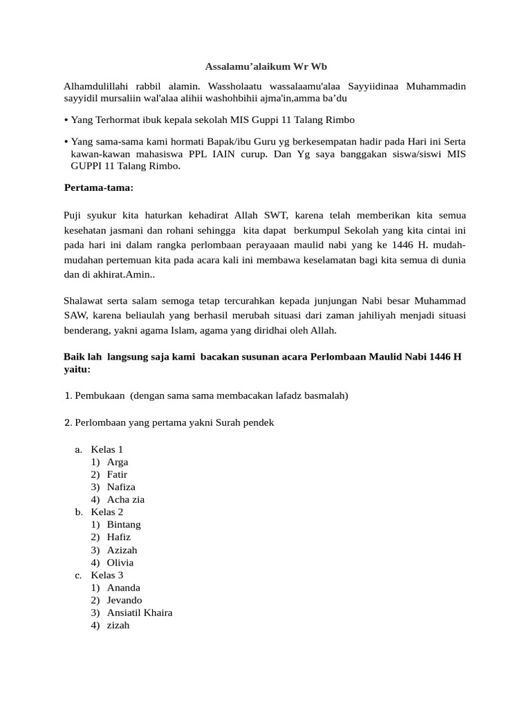 Susunan MC Lomba Maulid | PDF