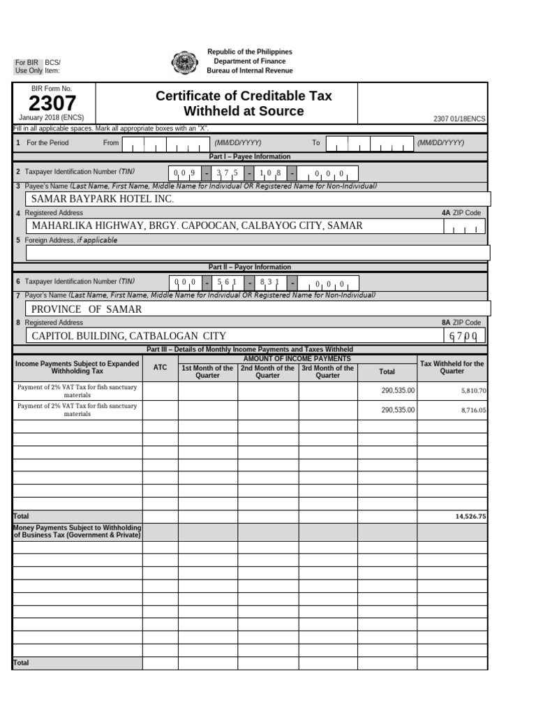 BIR-Form-2307-Final-2024 | PDF | Value Added Tax | Taxes