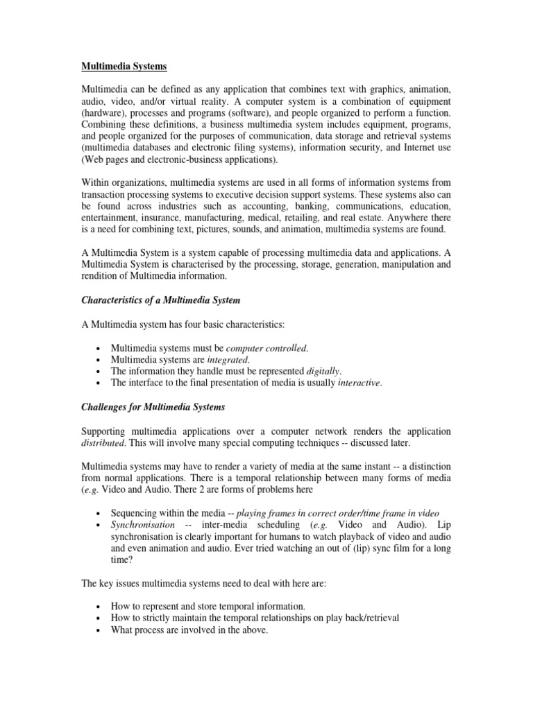 Multimedia Systems | PDF | Multimedia | Video