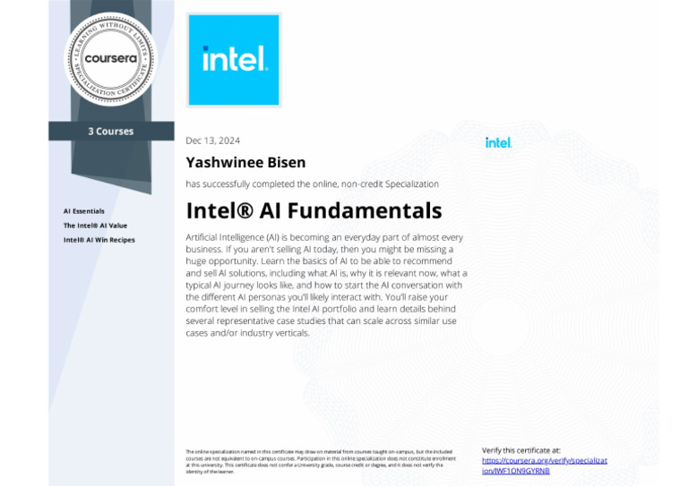 Intel Certificate | PDF