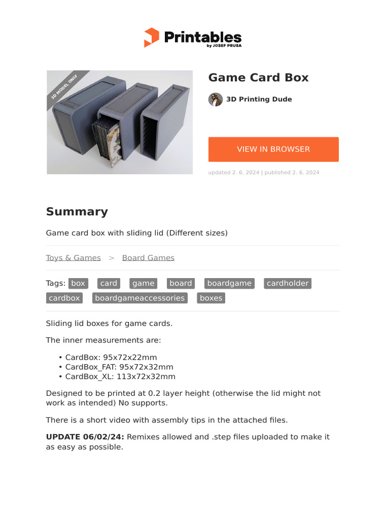 Sliding Lid Game Card Boxes | PDF