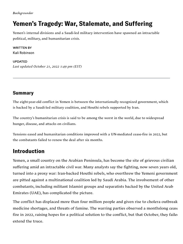 Yemen's Ongoing Civil War Crisis | PDF | Yemen | World Politics