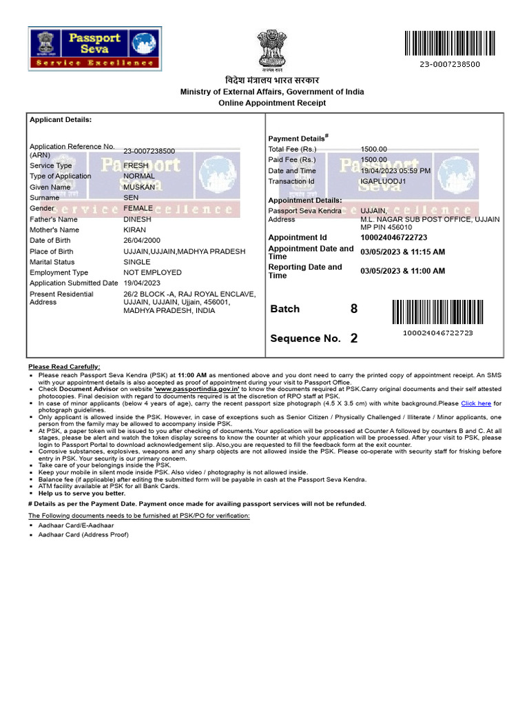 Appointment Reciept1 | PDF | Identity Document | Birth Certificate
