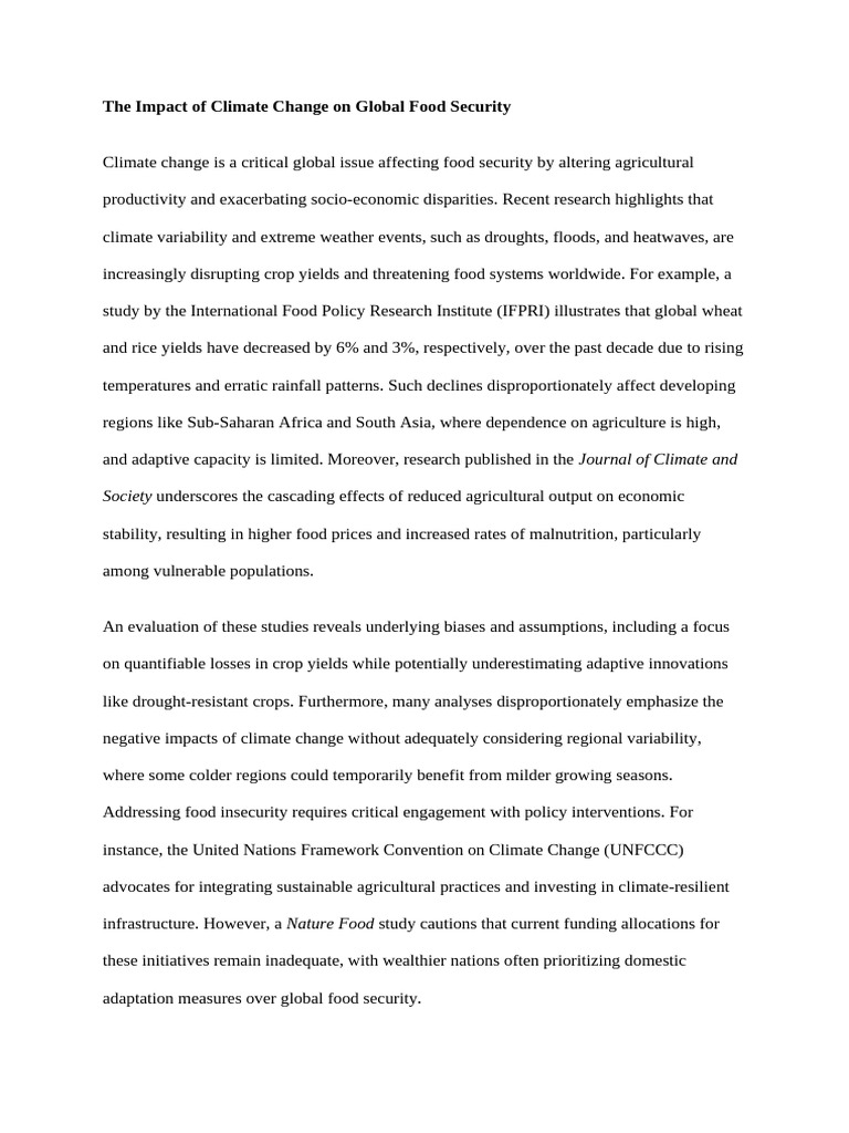 Assignment Activity Unit 4 ENGL 1102-01 - AY2025-T2 | PDF | Food Security | Climate Change