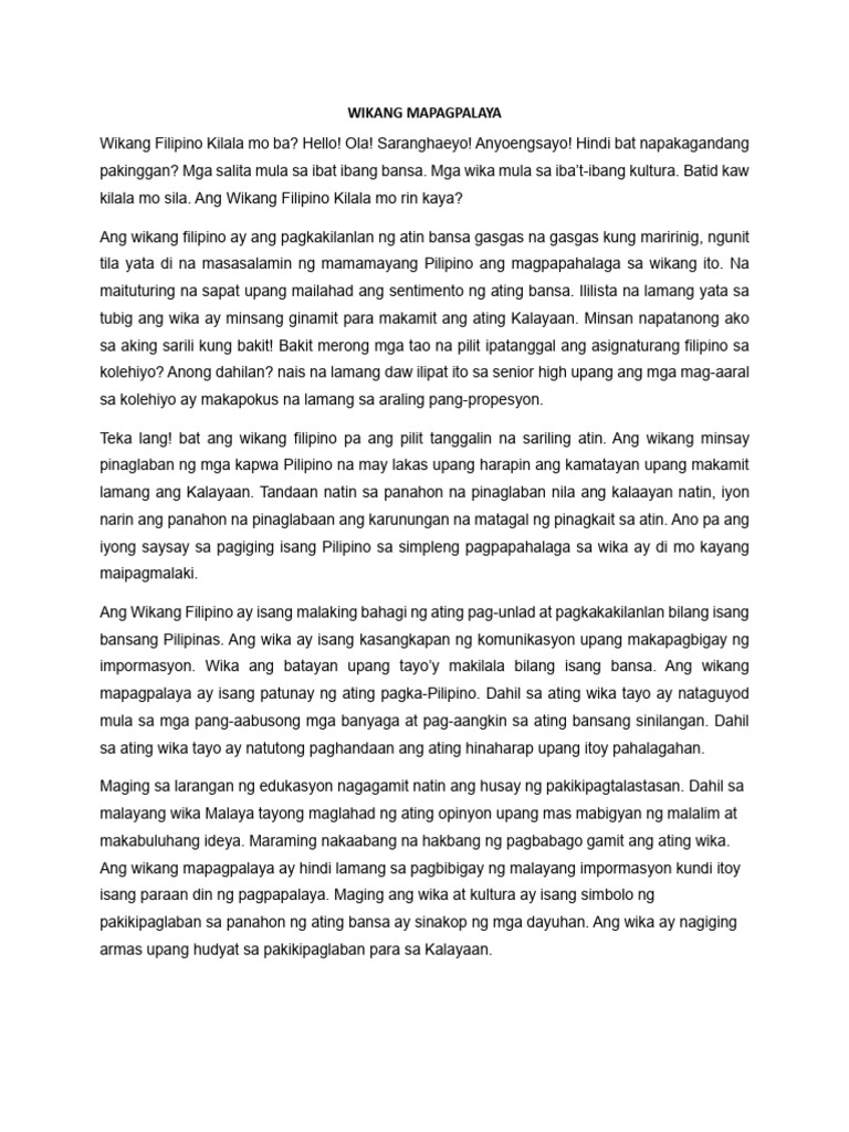 WIKANG MAPAGPALAYA-talumpati | PDF