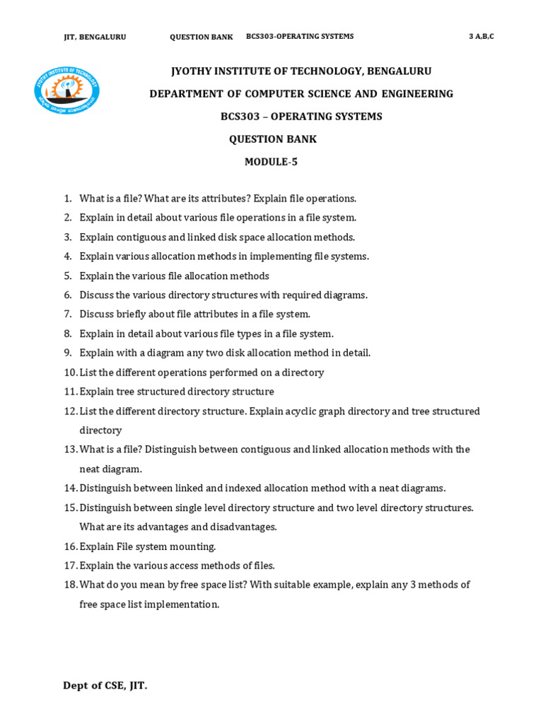 Module 5 Question Bank Os Bcs303 | PDF | File System | Computing