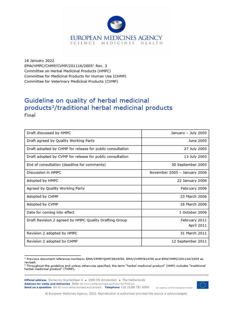 Herbal Medicinal Products Quality Guidelines | PDF