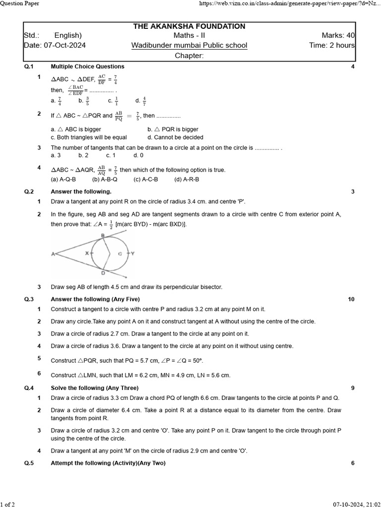 Grade 9 Geometry MOY | PDF | Circle | Perpendicular