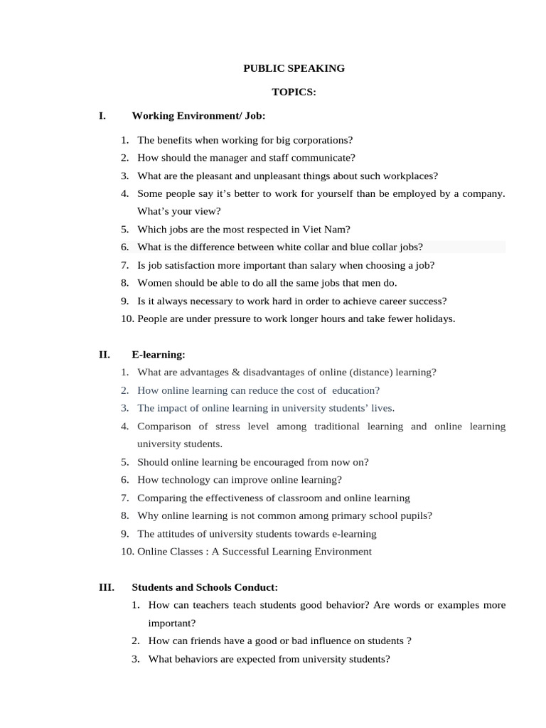 Public Speaking Topics for Students | PDF | Educational Technology ...