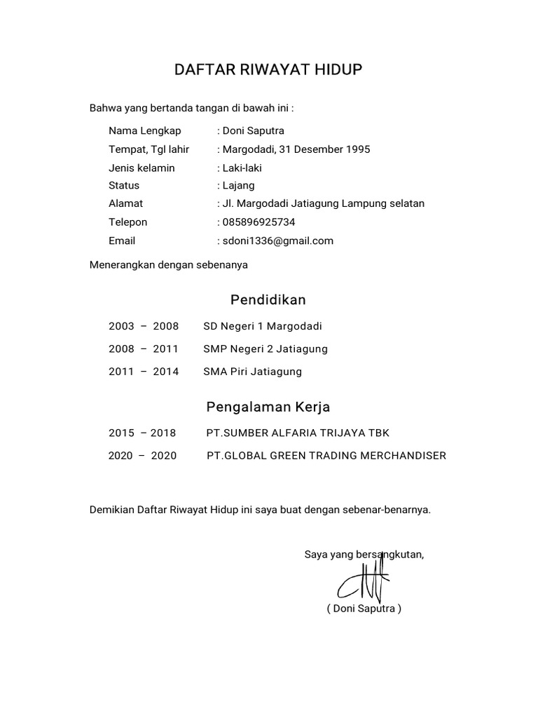 Daftar Riwayat Doni 2 | PDF