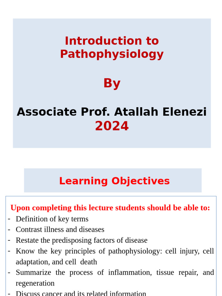 Lecture (1) Introduction To Pathophysiology | PDF | Wound Healing | Cancer