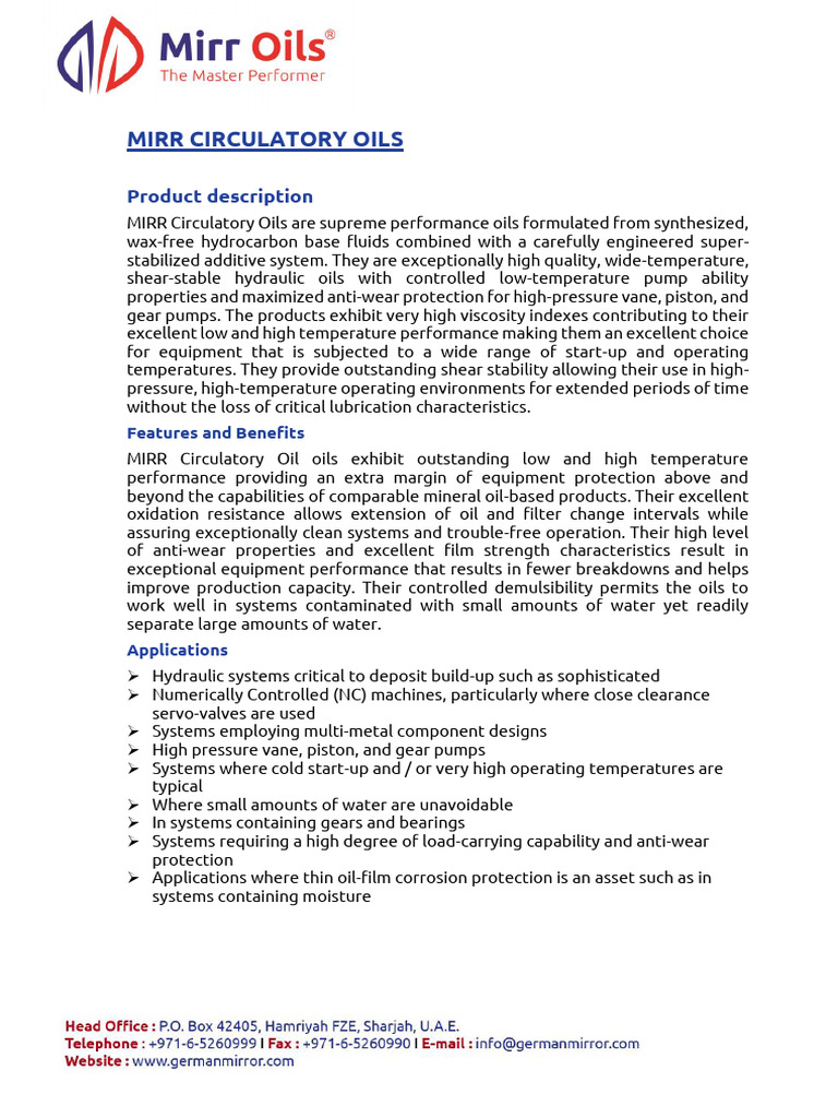 Mirr Circulatory Oils PDS | PDF | Pump | Lubricant