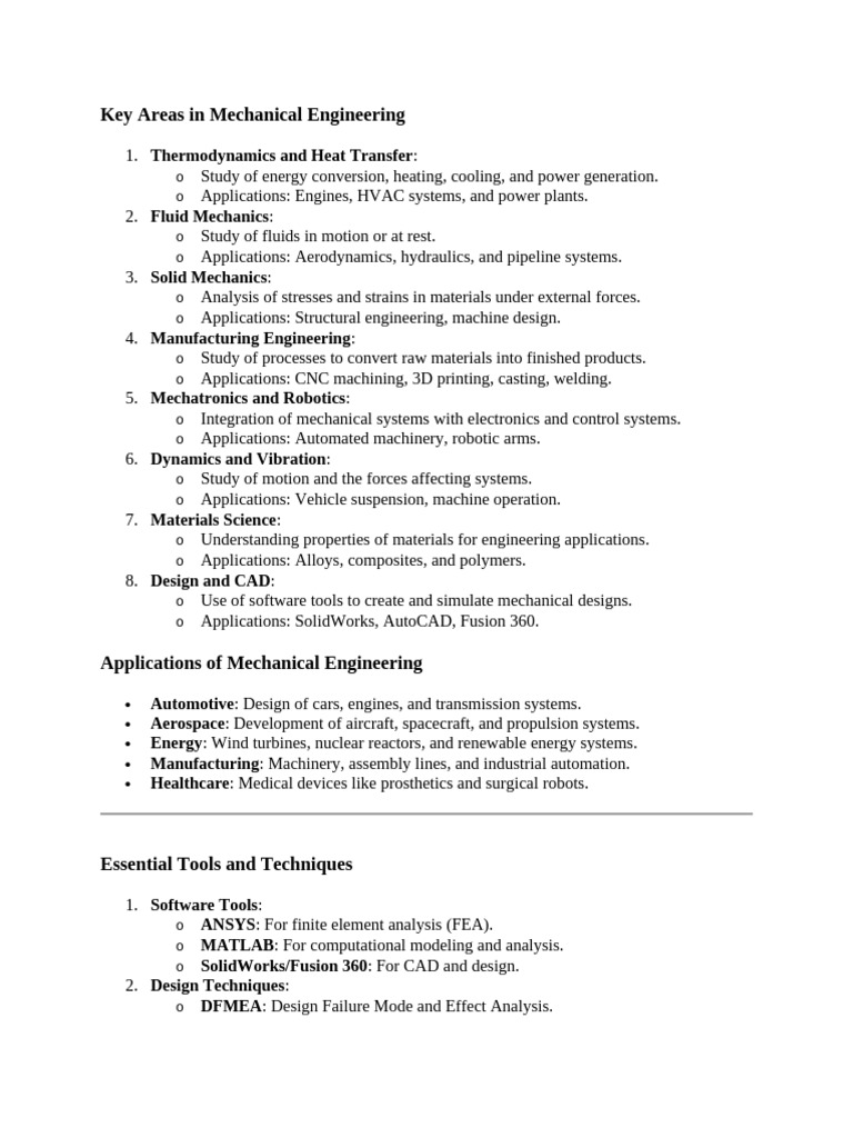 Key Areas in Mechanical Engineering | PDF | Mechanical Engineering ...