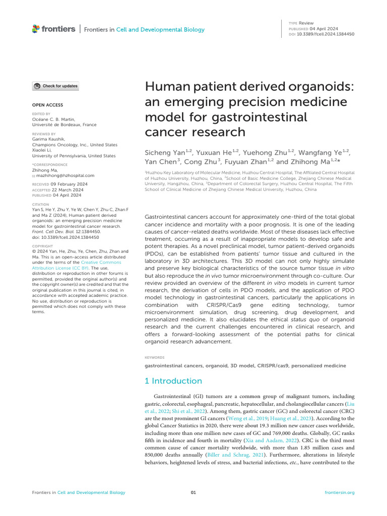 2024 Frontiers - PDO For GI Cancer, Registered Clinical Studies of PDO ...