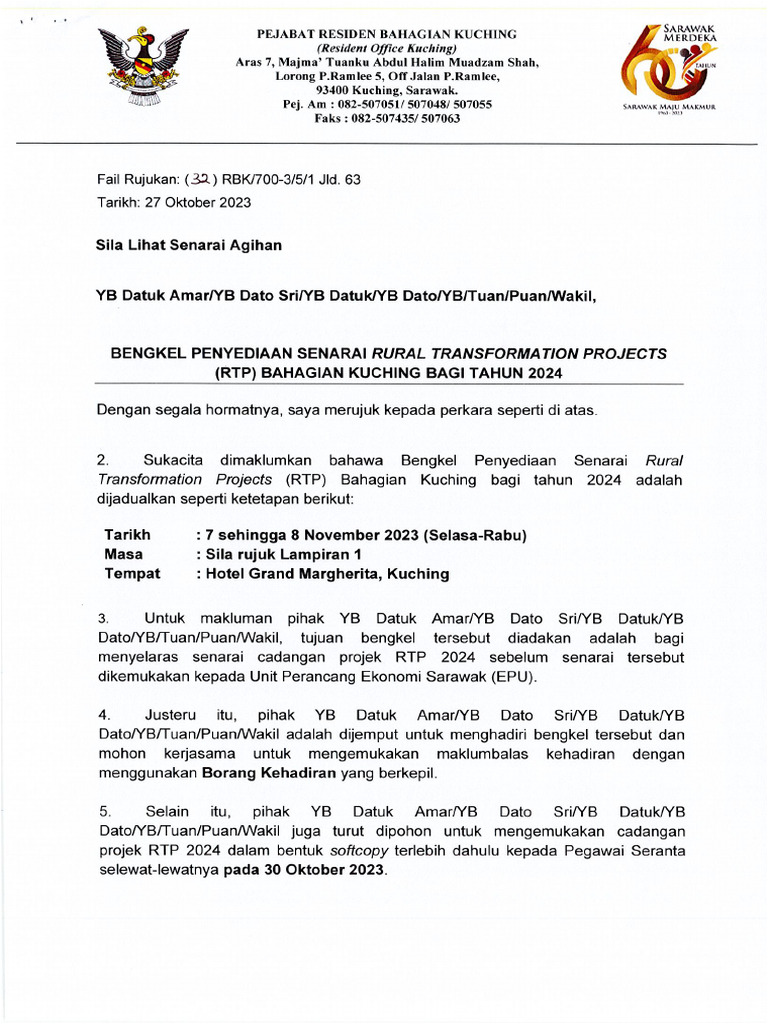 Jemputan Bengkel RTP 2024 Bahagian Kuching Parlimen & ADUN | PDF