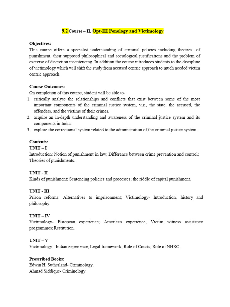 Penology and Victimology Course Overview | PDF