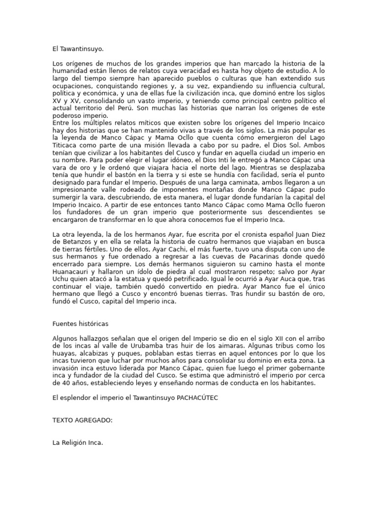 El Tawantinsuyo | PDF | Imperio Inca | Machu Picchu