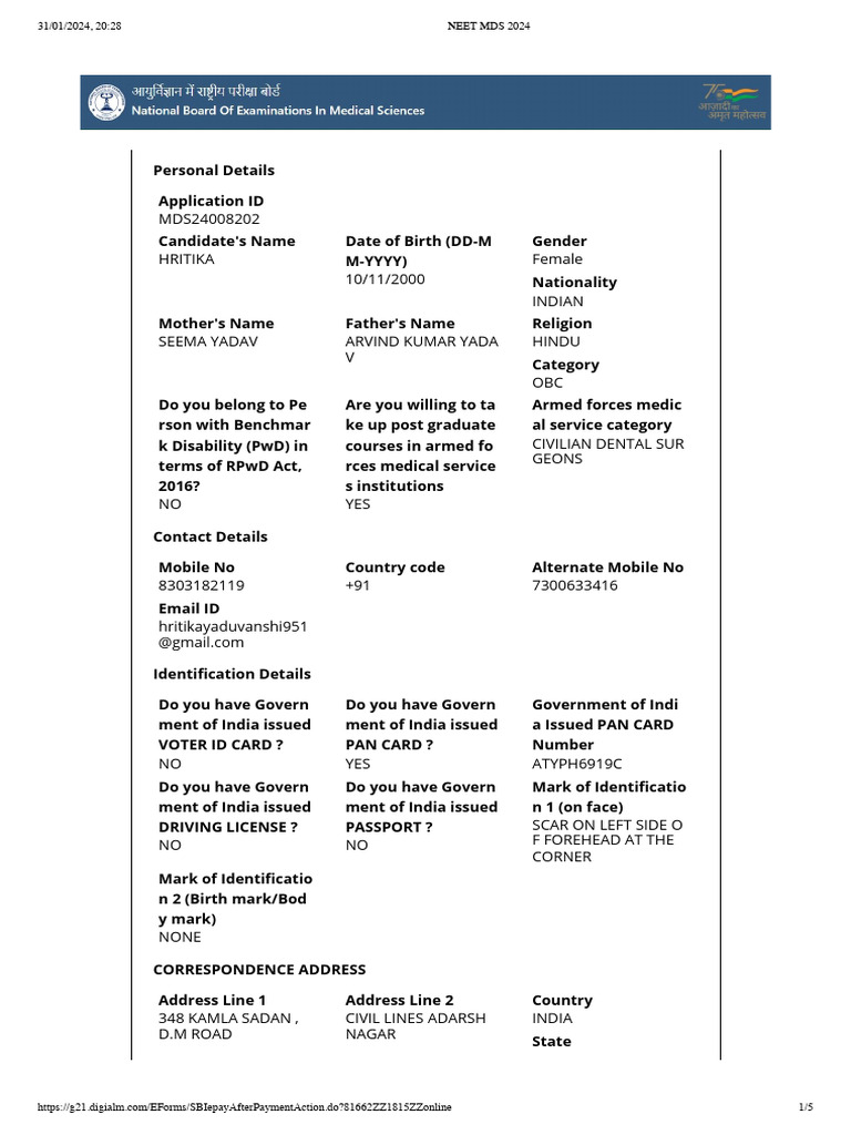 NEET MDS 2024 | PDF | Dental Degree | Identity Document