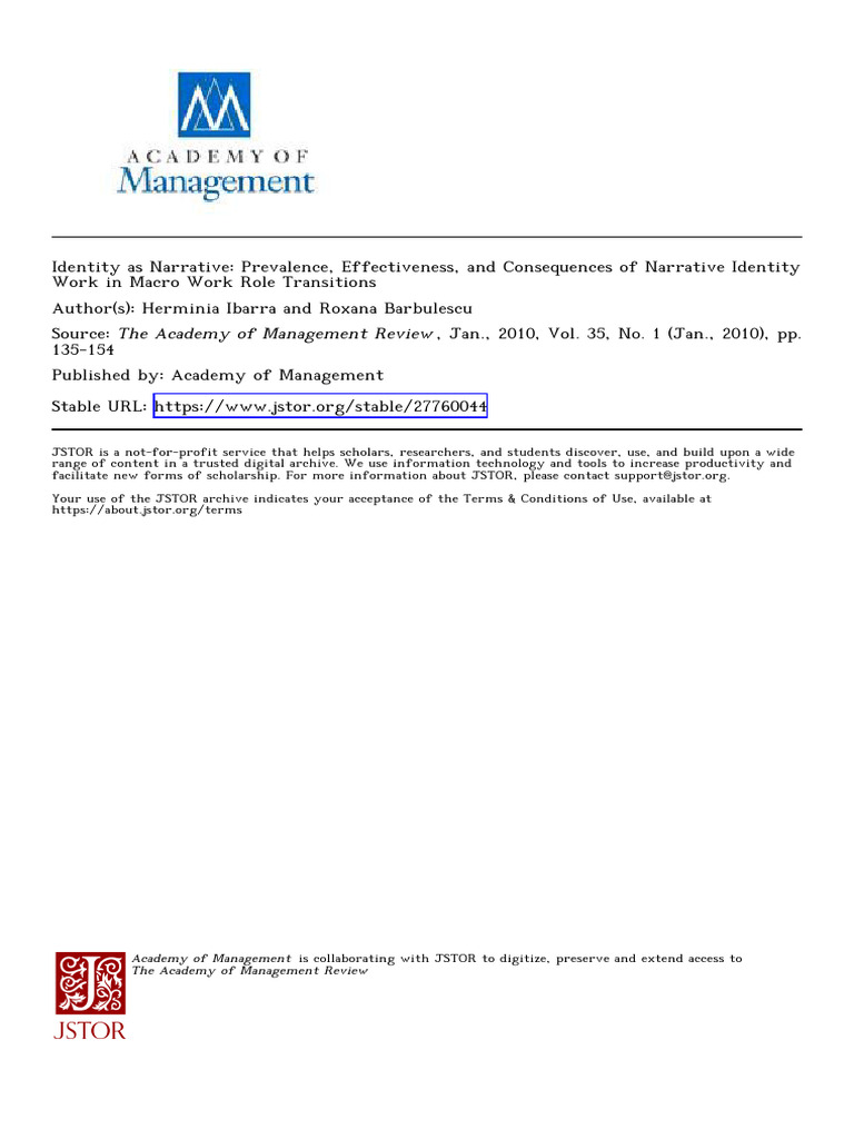 Ibarra & Barbulescu 2010 AMR | PDF | Narrative | Identity (Social Science)