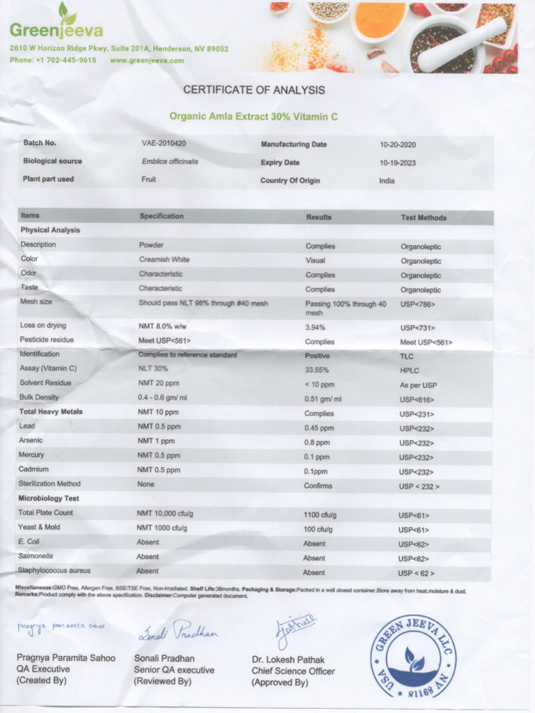 COA Amla Extract | PDF