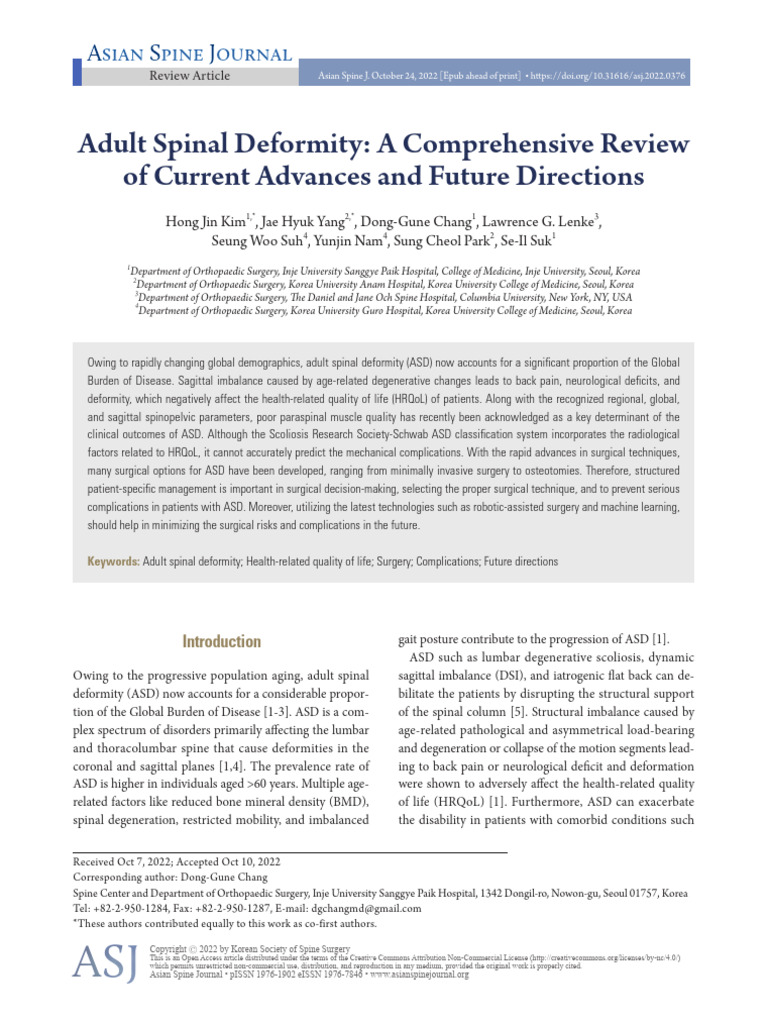 Adult Spinal Deformity A Comprehensive Review of C | PDF | Vertebra ...