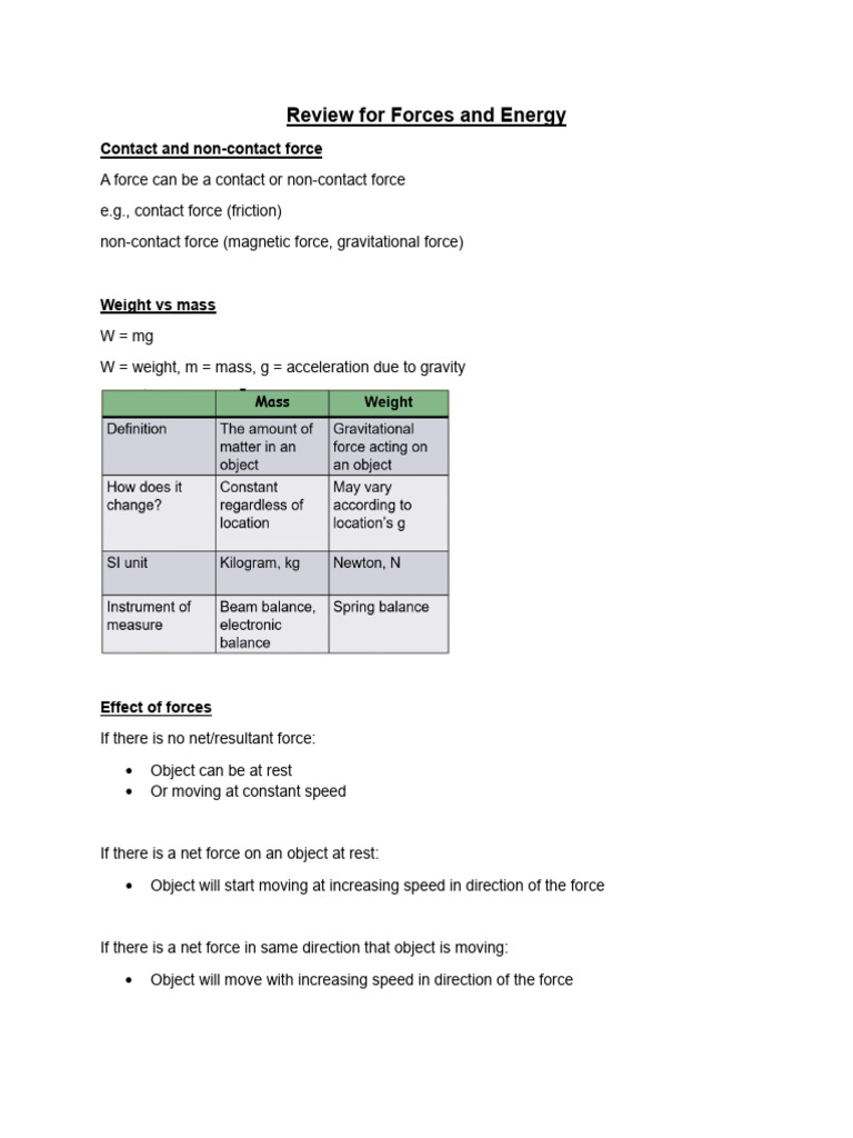 Review For Forces and Energy | PDF
