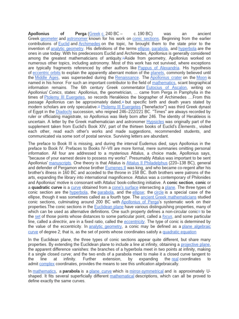 Apollonius of Perga | PDF | Ellipse | Geometry