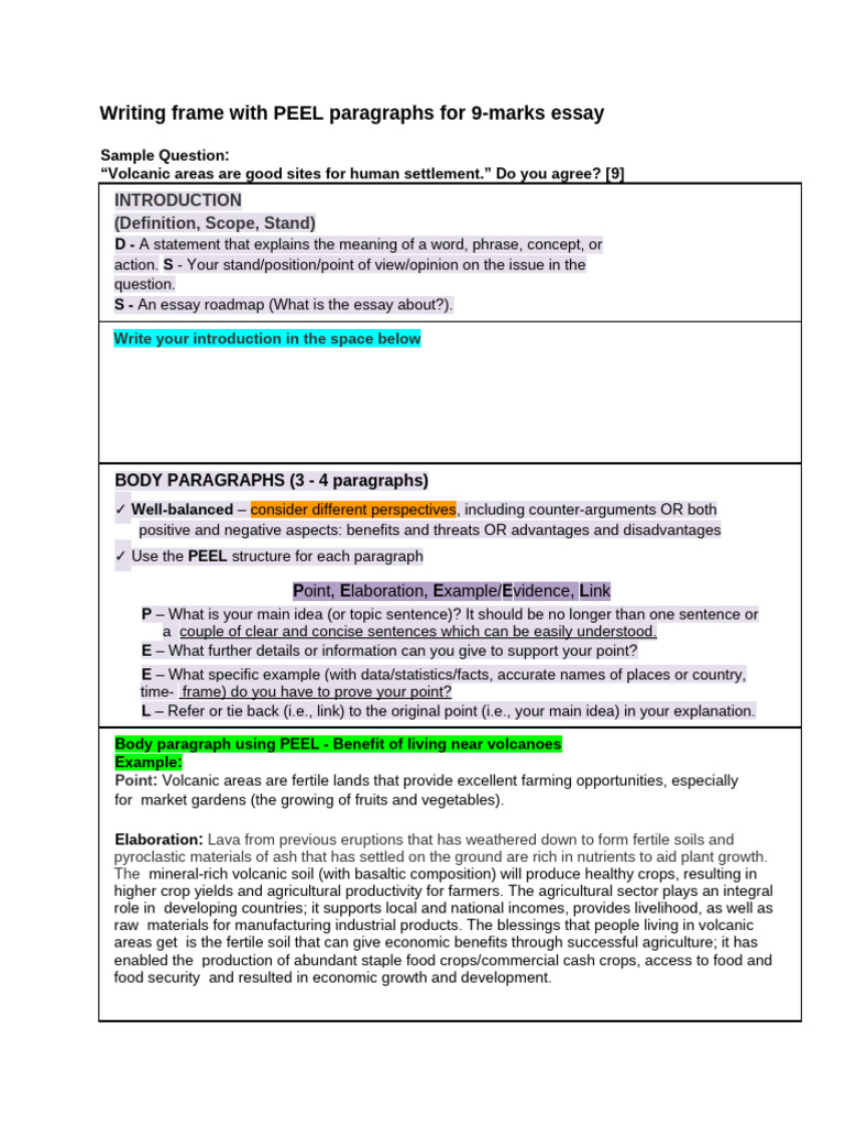 Essay Writing Frame and PEEL Structure | PDF | Volcano | Agriculture