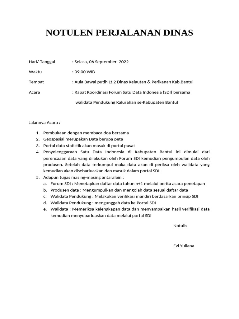 Notulen Perjalanan Dinas | PDF